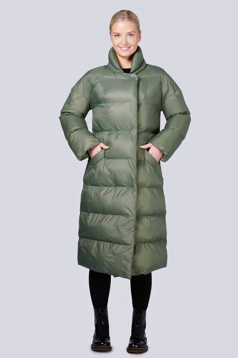 Posh Long Vegan Down Coat | Military – Eleven Elfs US